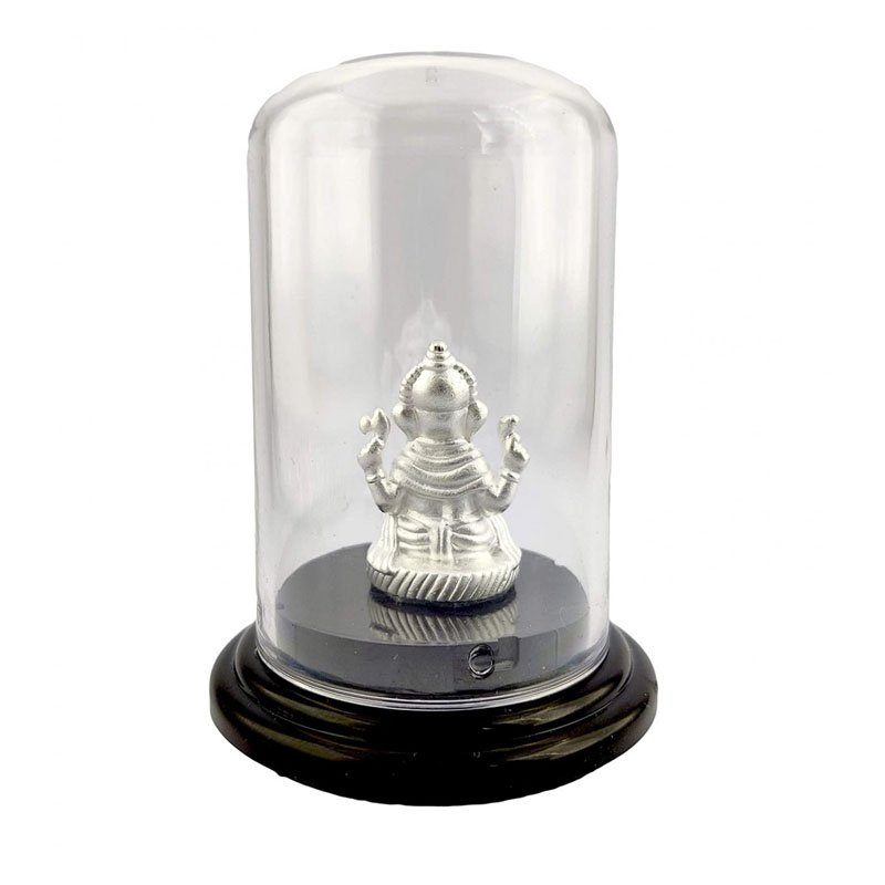 999 Pure Silver Ganesha Idol For Car Dashboard With Doom - Silver Palace