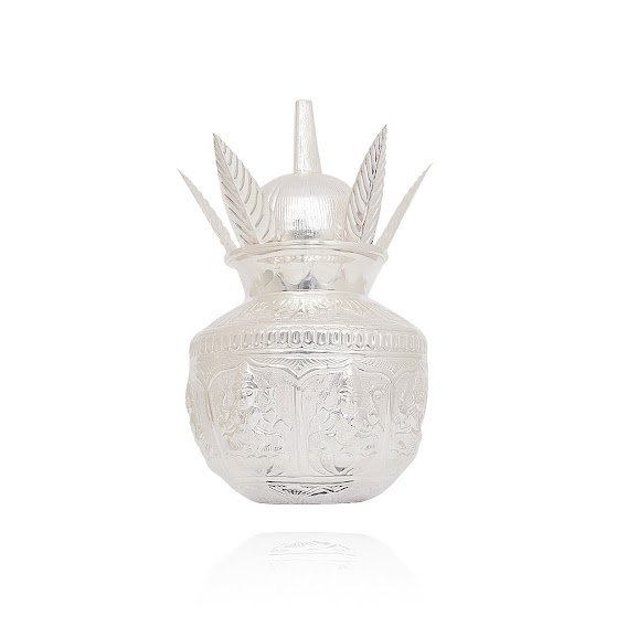 92.5 Pure Silver Nagas Design Kalash With Coconut For Pooja - Silver Palace