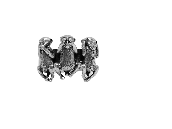 Oxidized Silver Maan Collection Three Wise Monkey Ring For Men - Silver ...