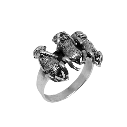 Oxidized Silver Maan Collection Three Wise Monkey Ring For Men - Silver ...