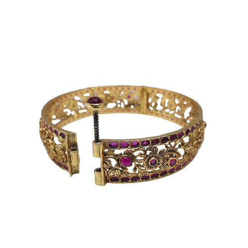 Silver Anite Collection Gold Polish Pink Stone Bangle For Women ...