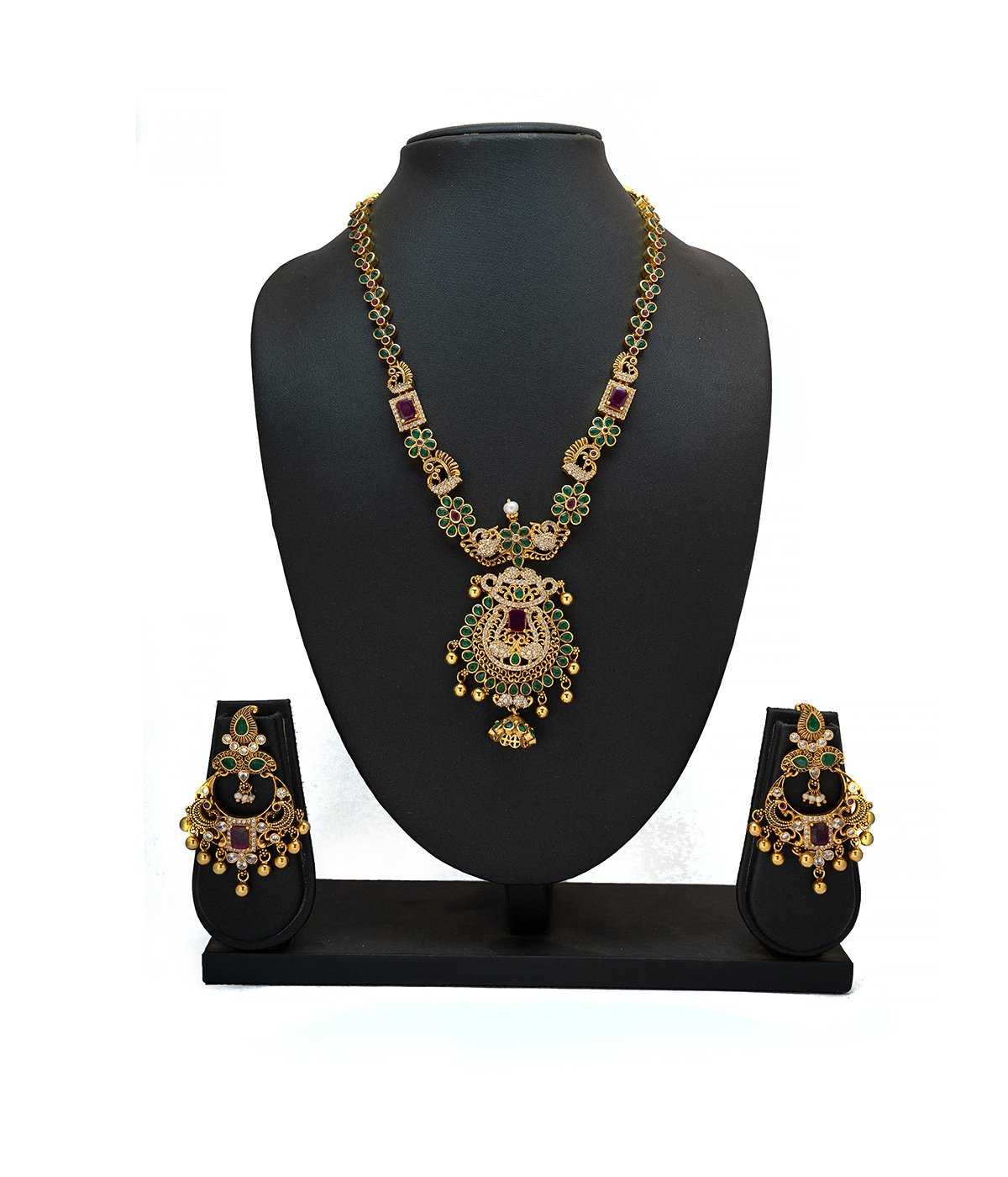 Silver Anite Collection Gold Polished Green Stone Studdeed Necklace For ...