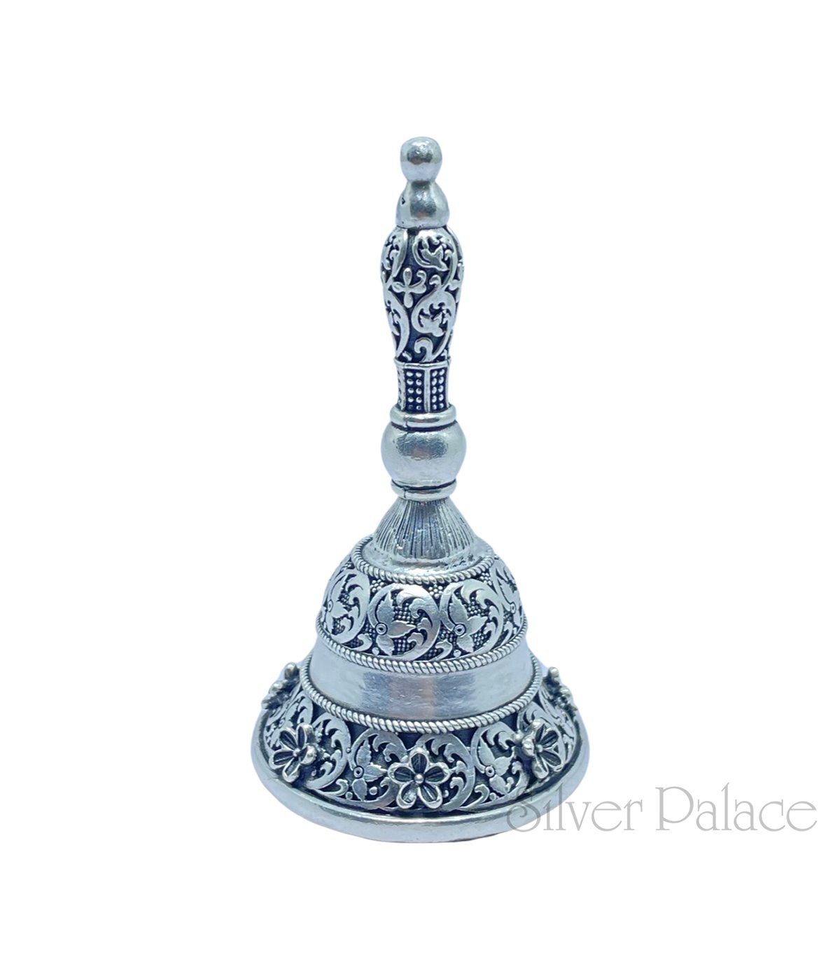 Oxidised Silver Bell With Floral Design - Silver Palace
