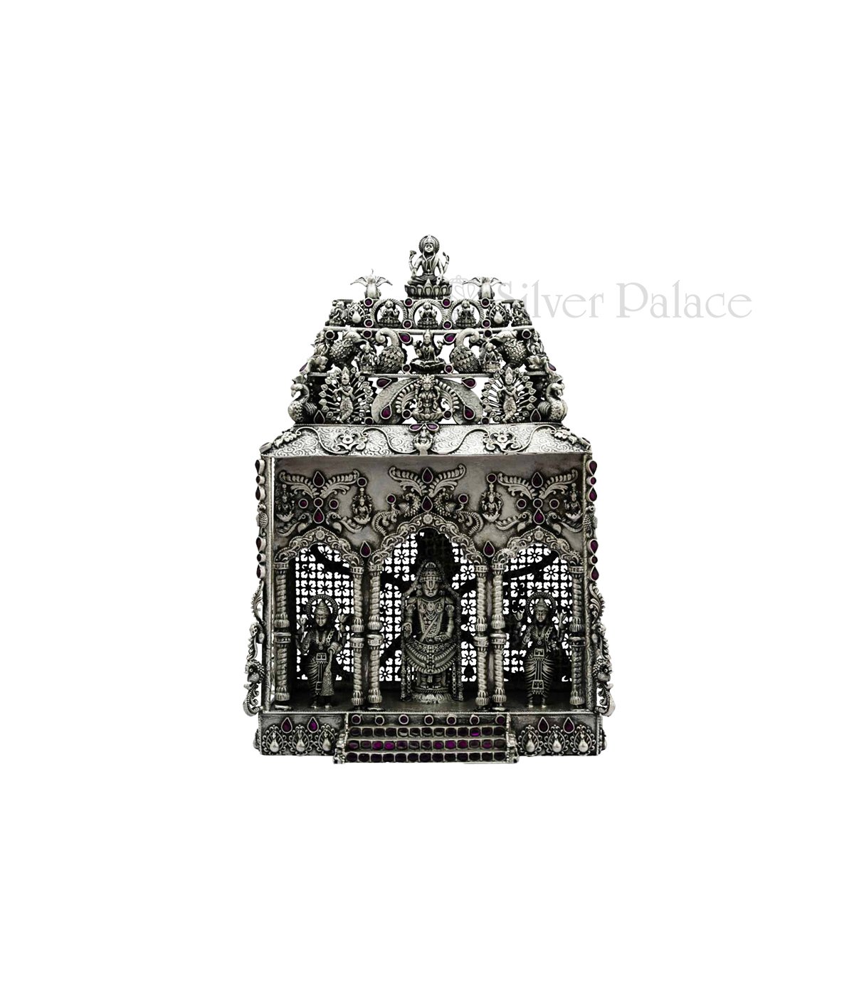 92.5 Silver Oxidised Stone Studded Tirupati Balaji Temple Gopuram ...