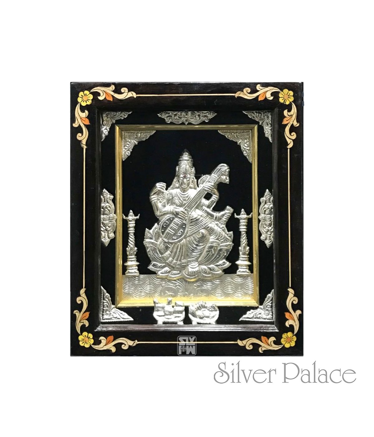 Saraswathi Devi Silver Artwork Photo Frame - Silver Palace