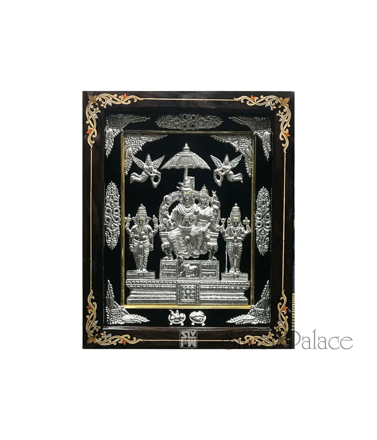 Lord Shiva Parvati Family Silver Artwork Photo Frame - Silver Palace