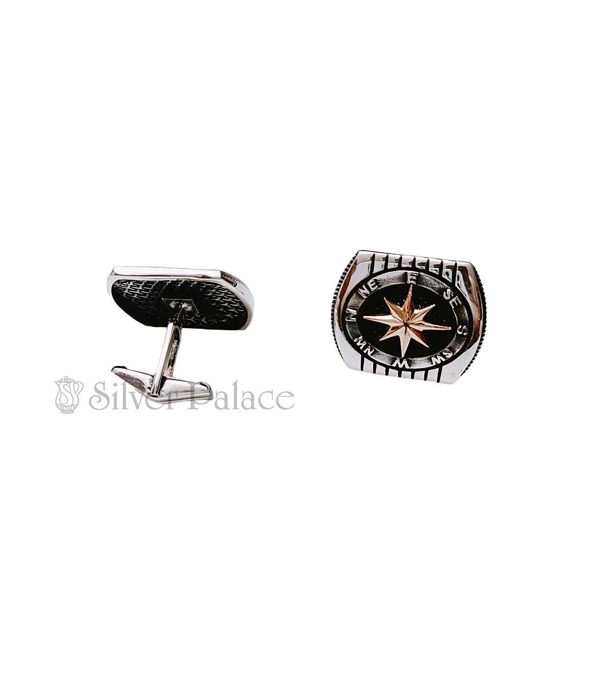 Oxidized Silver Mariner Compass Design Cufflinks For Men - Silver Palace