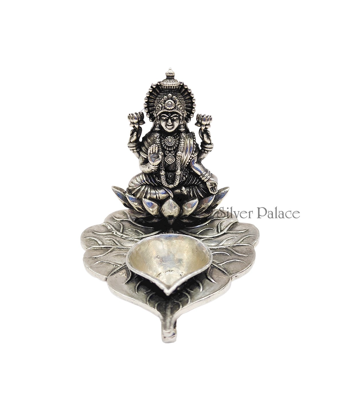 Oxidised Silver Lakshmi Idol With Lamp - Divine Statue For Pooja And ...