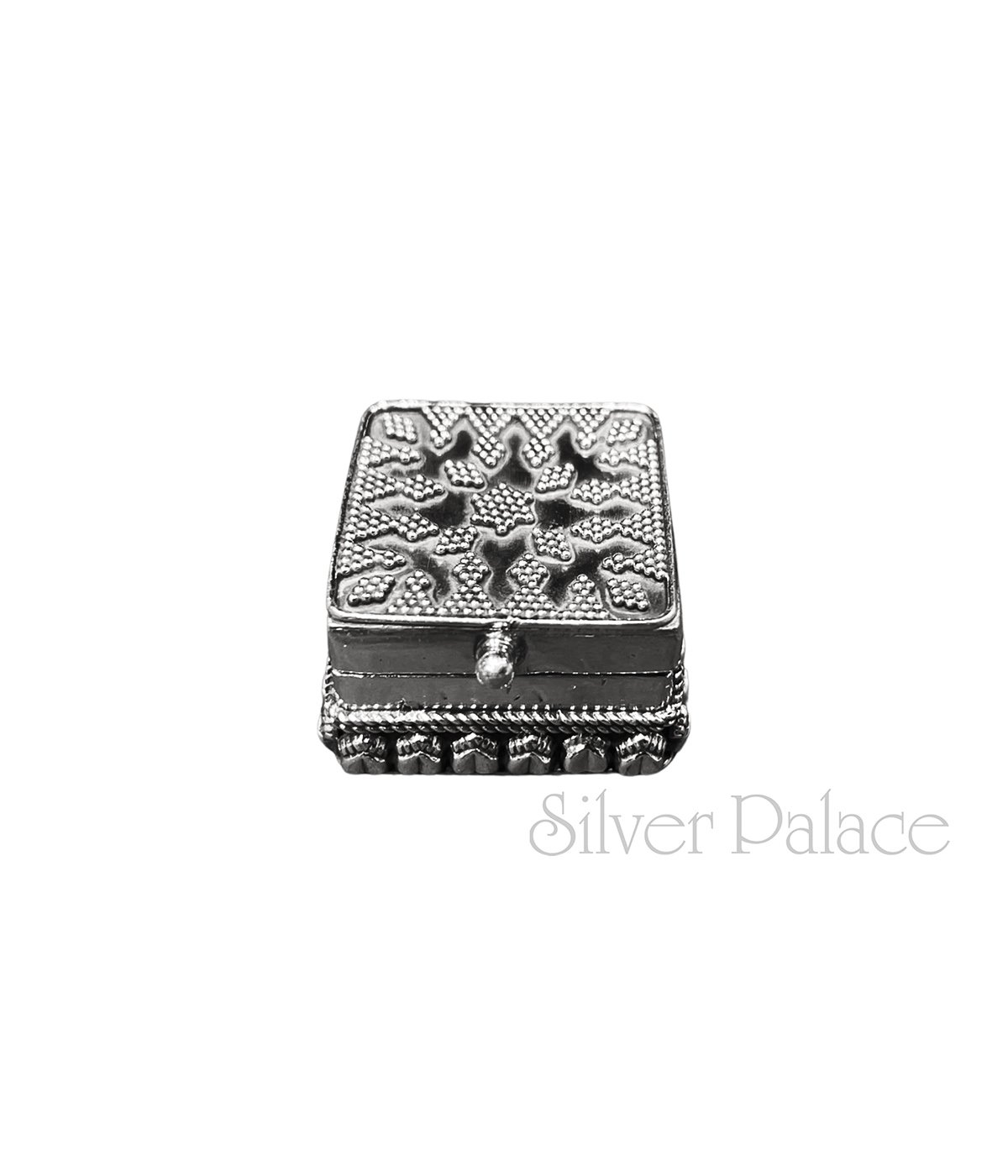92.5 Oxidised Silver Square Shape Kumkum Box - Silver Palace