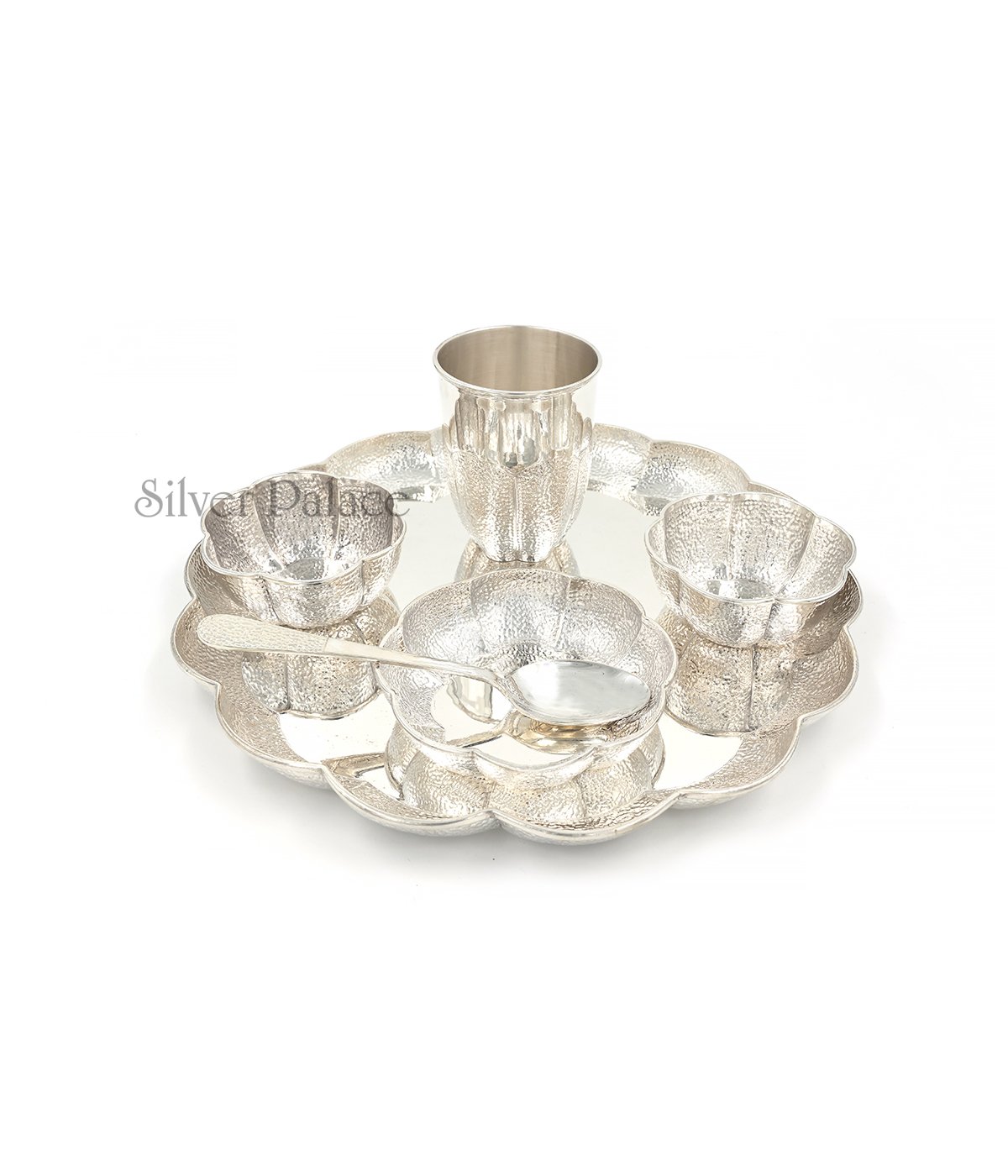 92.5 Pure Silver Pumpkin Shape Meal Plate Set - Silver Palace