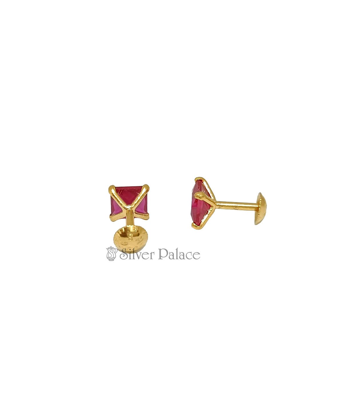 916 22 Ct Gold Ruby Nose Stud And Second Stud Also For Kids - Silver Palace