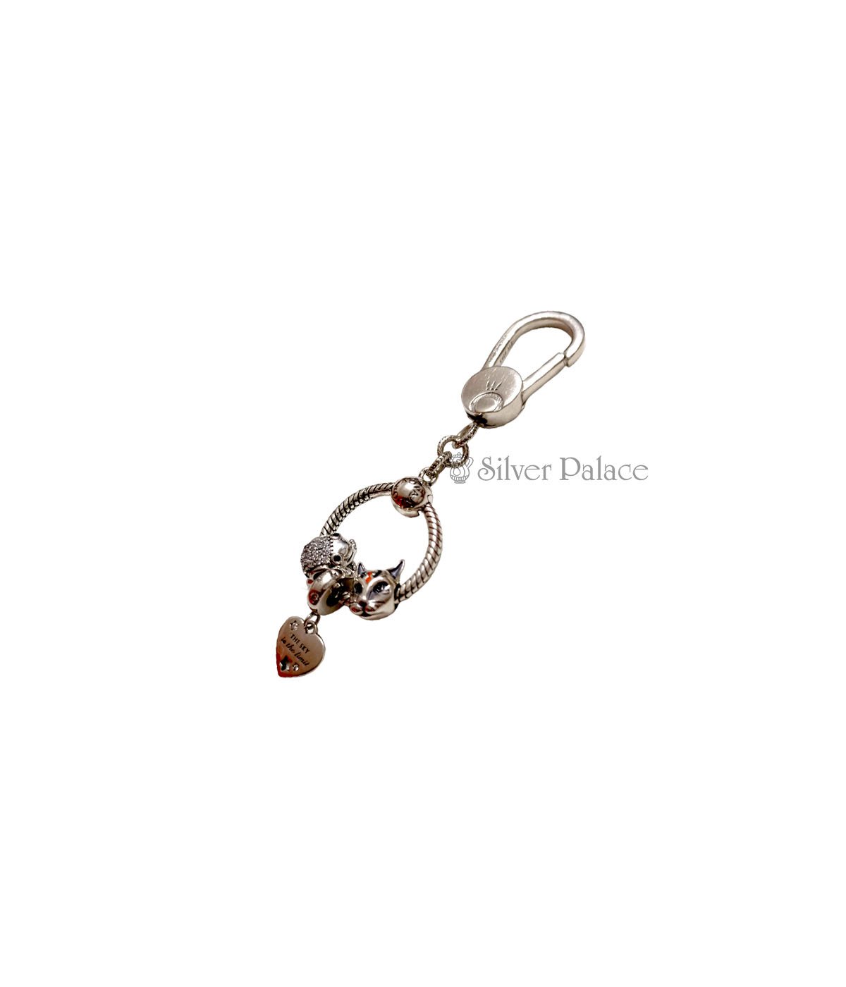 Sterling Silver Cat Charm Design Pandora Keychain - Silver Palace