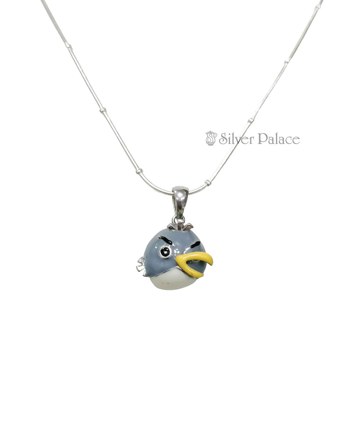 925 Sterling Silver Aara Collection Grey Angry Bird Pendant - Silver Palace