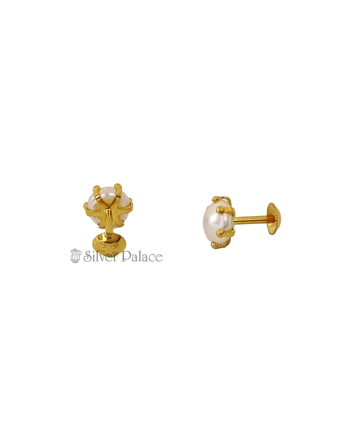 916 22 Ct Gold White Pearl Nose Stud And Second Earring Studs - Silver ...
