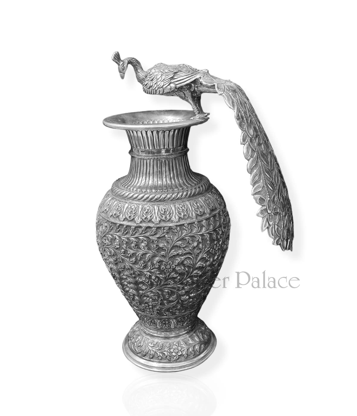 925 Oxidised Pure Silver Flower Pot With Peacock – Elegant Silver ...