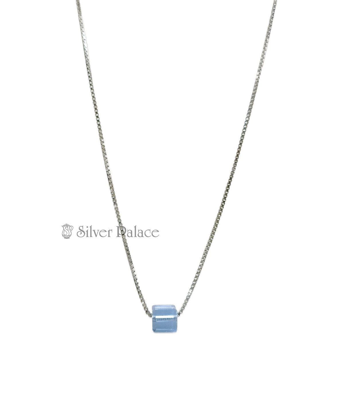 Sterling Silver Single Blue Crystal Chain - Silver Palace