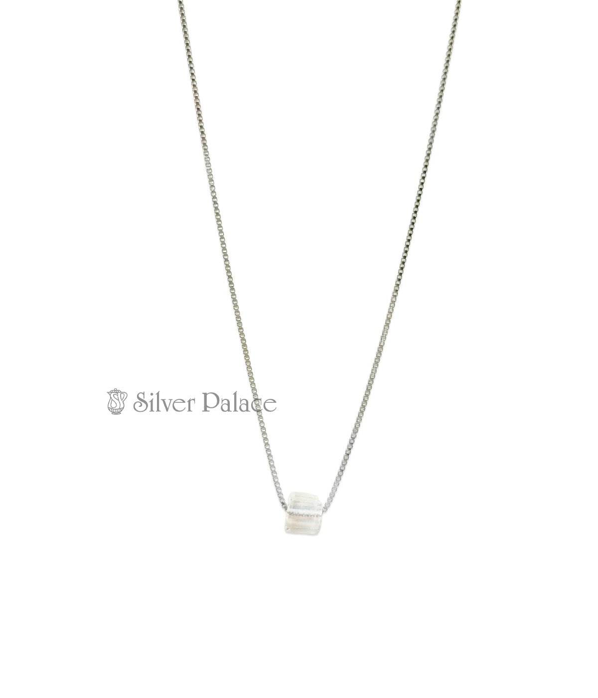 Sterling Silver Single Swarovski Cube Rainbow Crystal Chain - Silver Palace