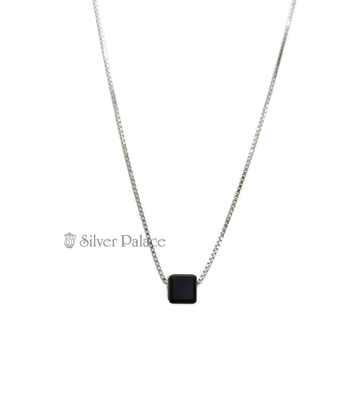 Sterling Silver Single Black Crystal Chain - Silver Palace