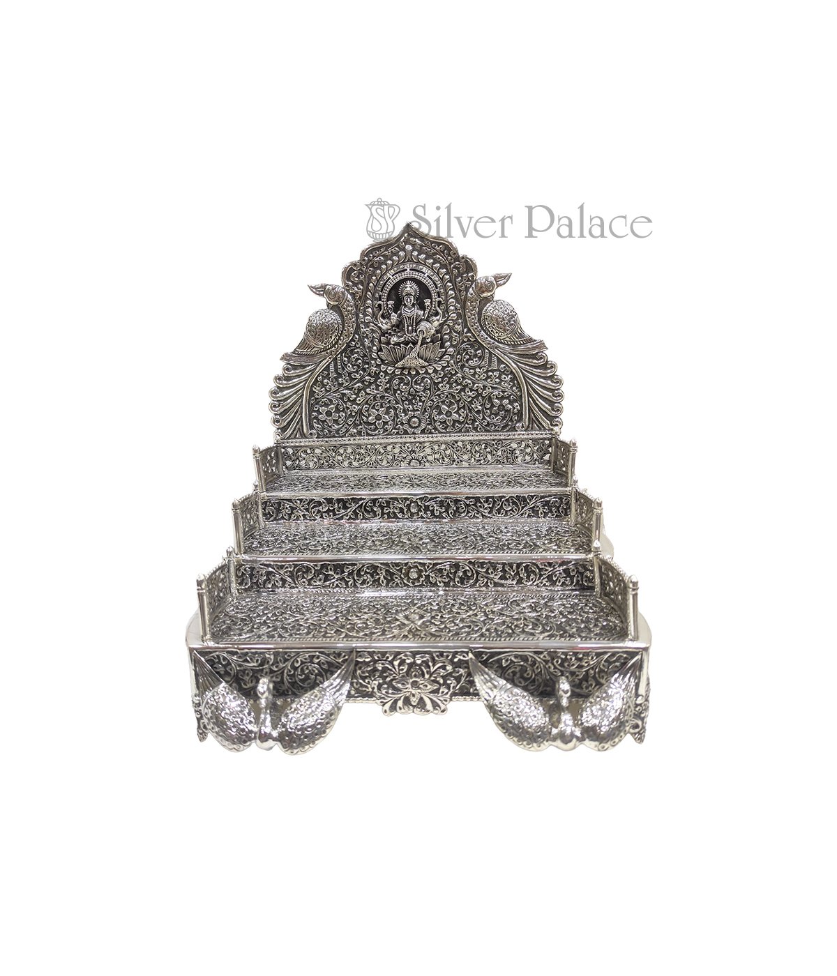 Silver Gajalakshmi Motif Mandapam With Step Setting - Silver Palace