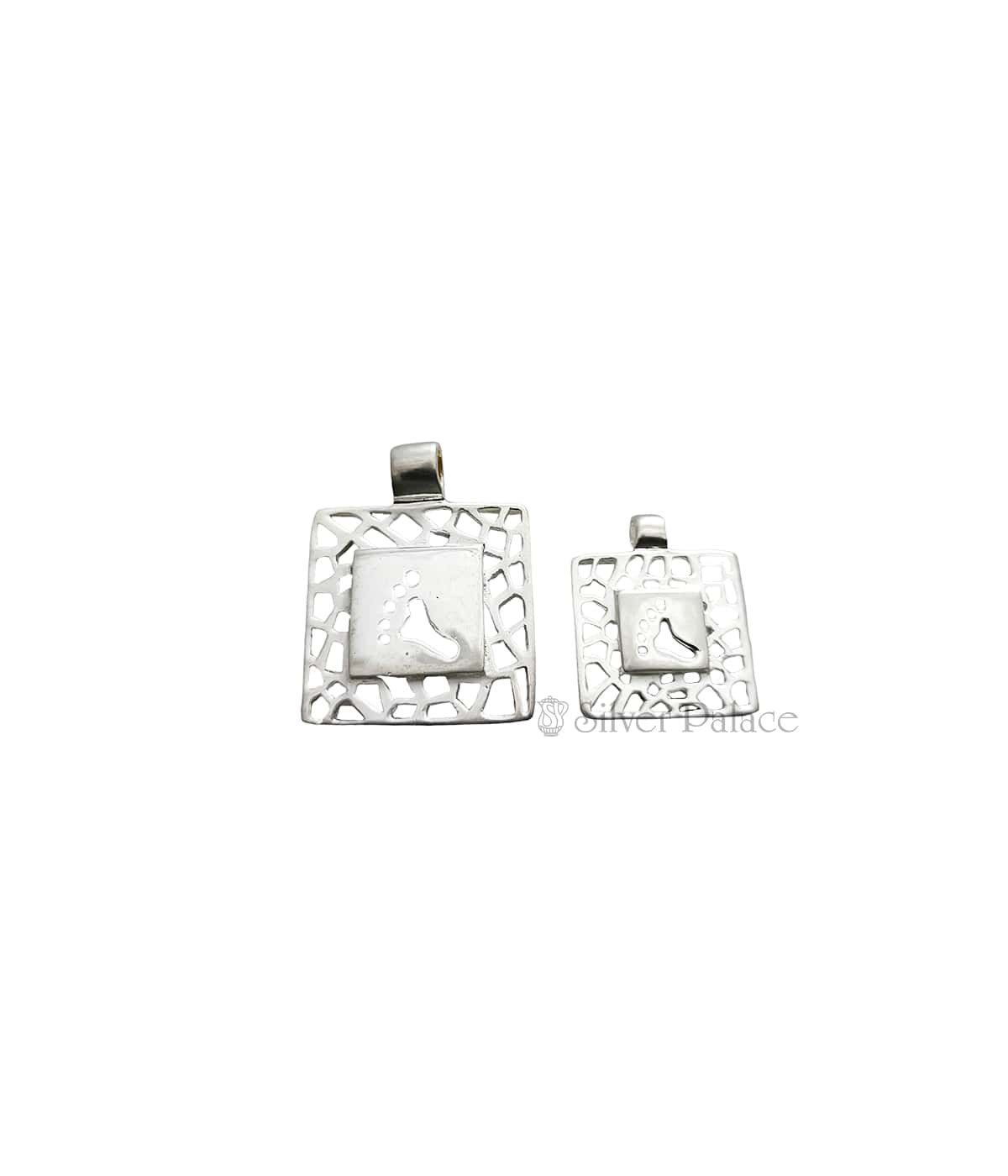 Sterling Silver Square Shaped Foot Design Pendant - Silver Palace