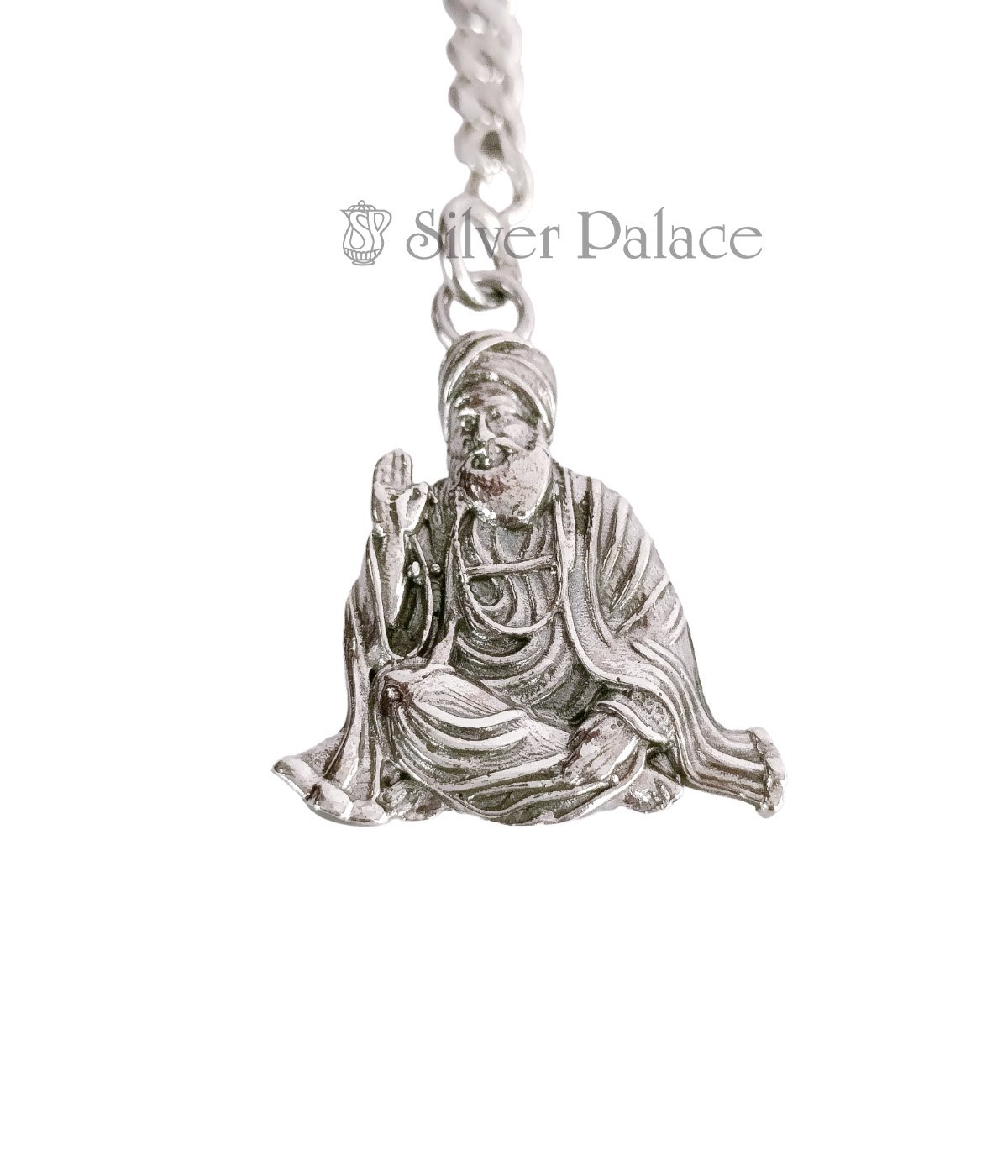 Oxidised Silver Guru Nanak Dev Ji Statue Keychain - Silver Palace