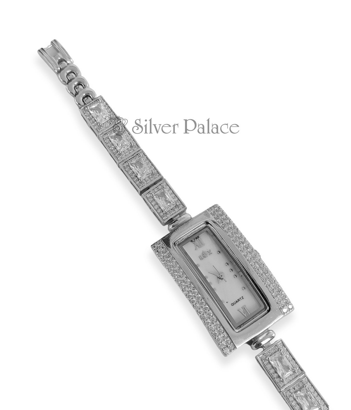92.5 Sterling Silver Rectangular Dial Stone Studed Adjustable Strap ...