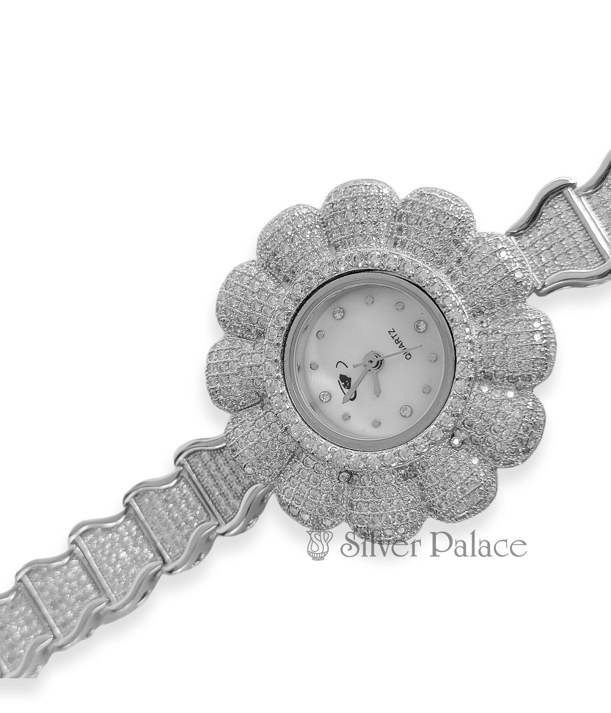 Oxidised Silver Floral Shape Dial Vintage Watches For Girls - Silver Palace