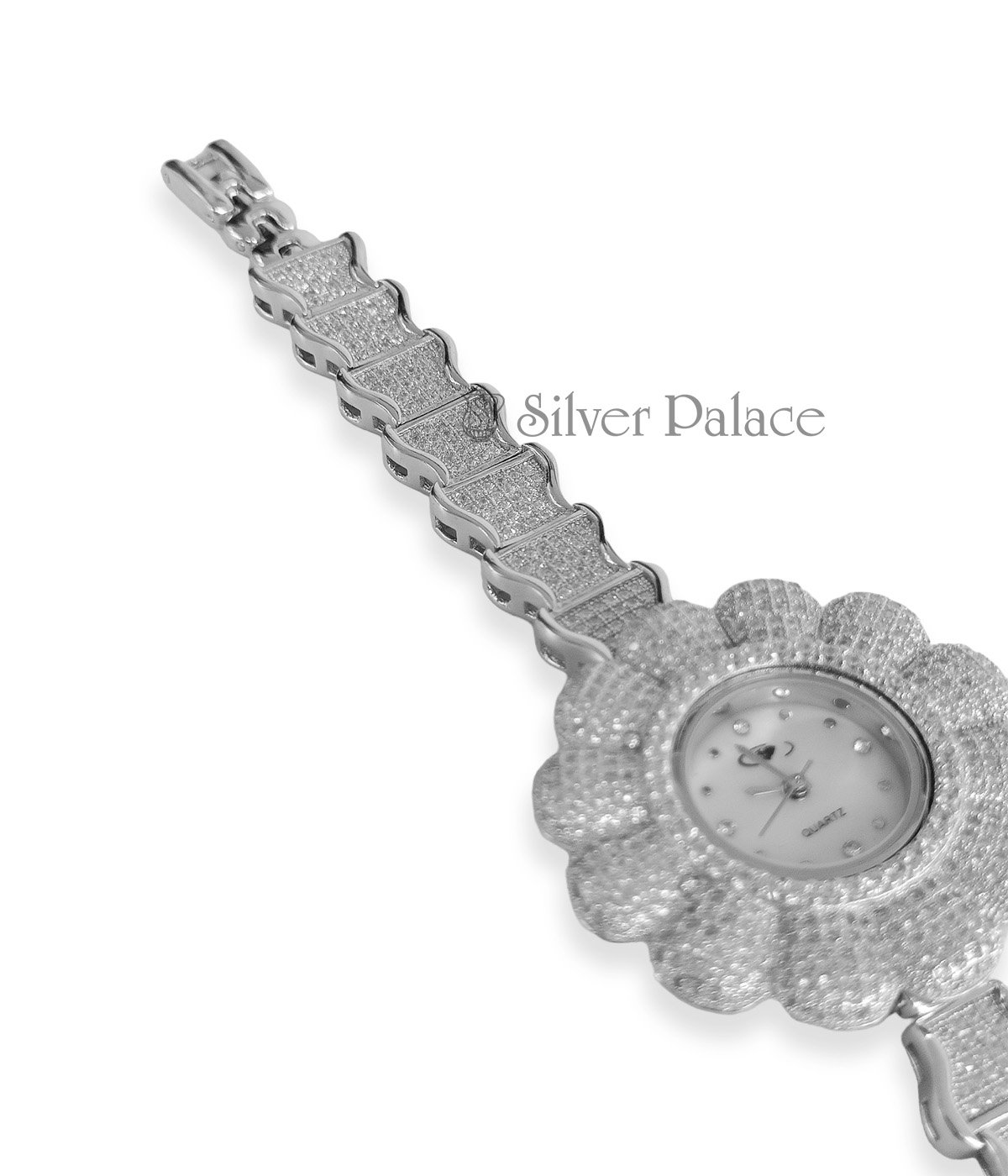 Oxidised Silver Floral Shape Dial Vintage Watches For Girls - Silver Palace