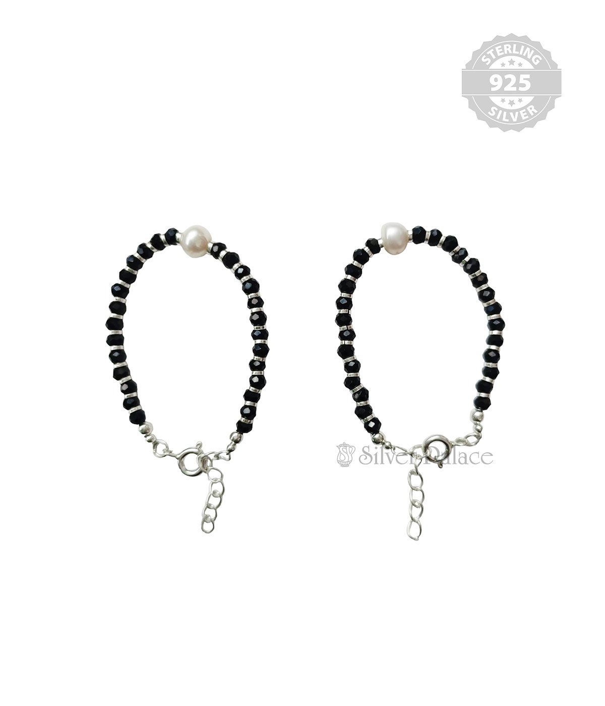 Silver Aara Collection Nazaria Pearl And Black Beads Anklets For Kids ...