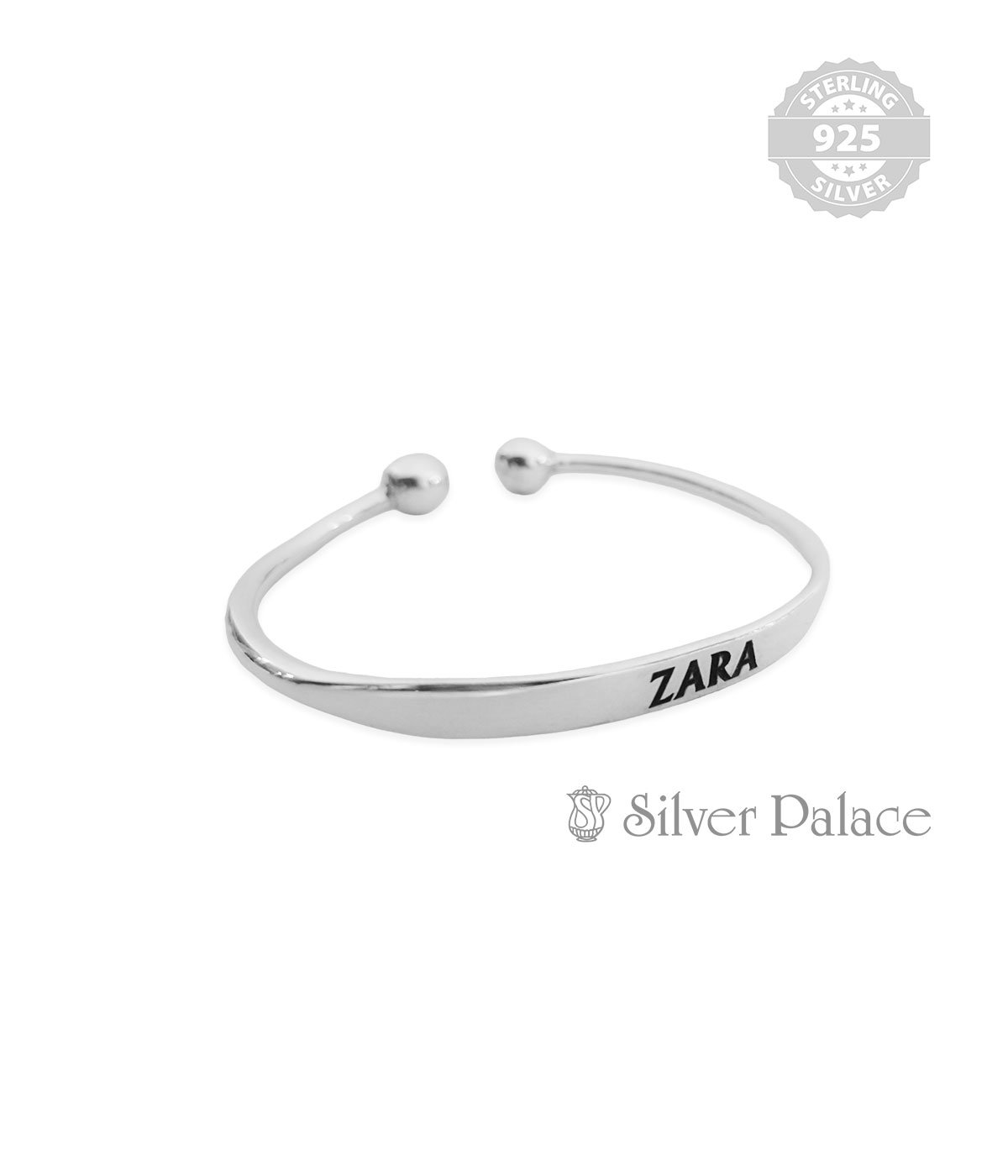 Sterling Silver Zara Name Engraved Customized Kada - Silver Palace