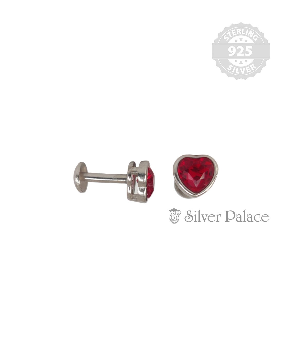 92.5 Sterling Silver Round Shape Red Stone Stud - Silver Palace