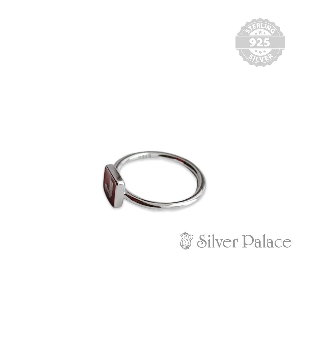 92.5 Sterling Silver Red Enamel Coated J Initial Kids Ring - Silver Palace