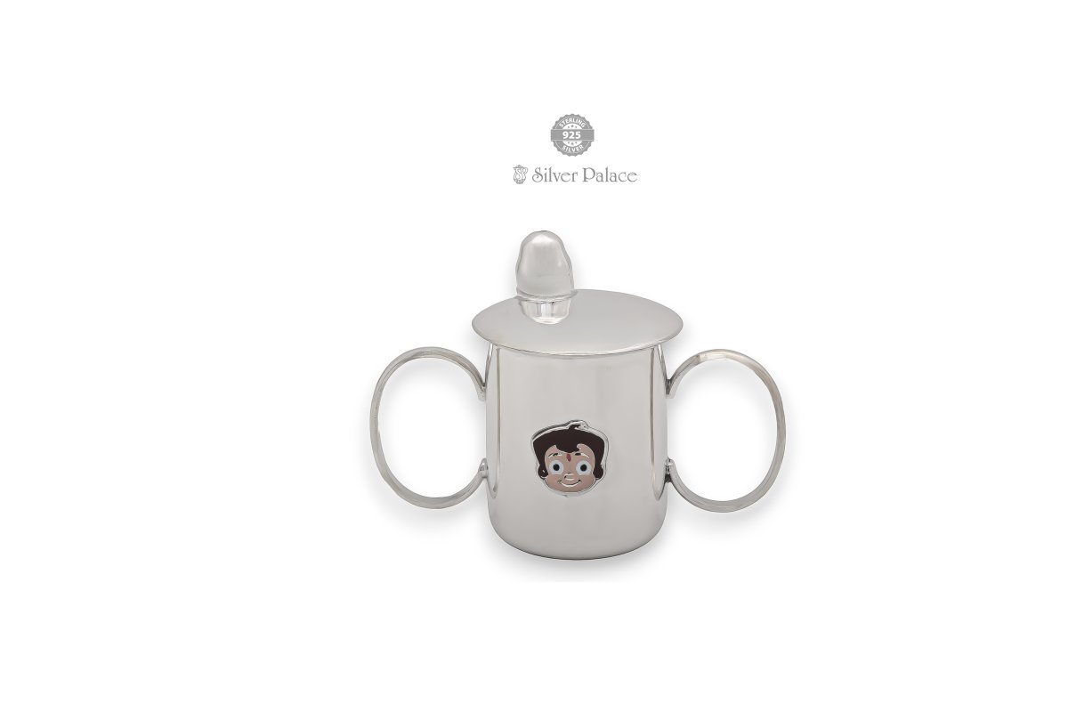 92.5 Silver Bheem Design Baby Sipper Glass For Kids - Silver Palace
