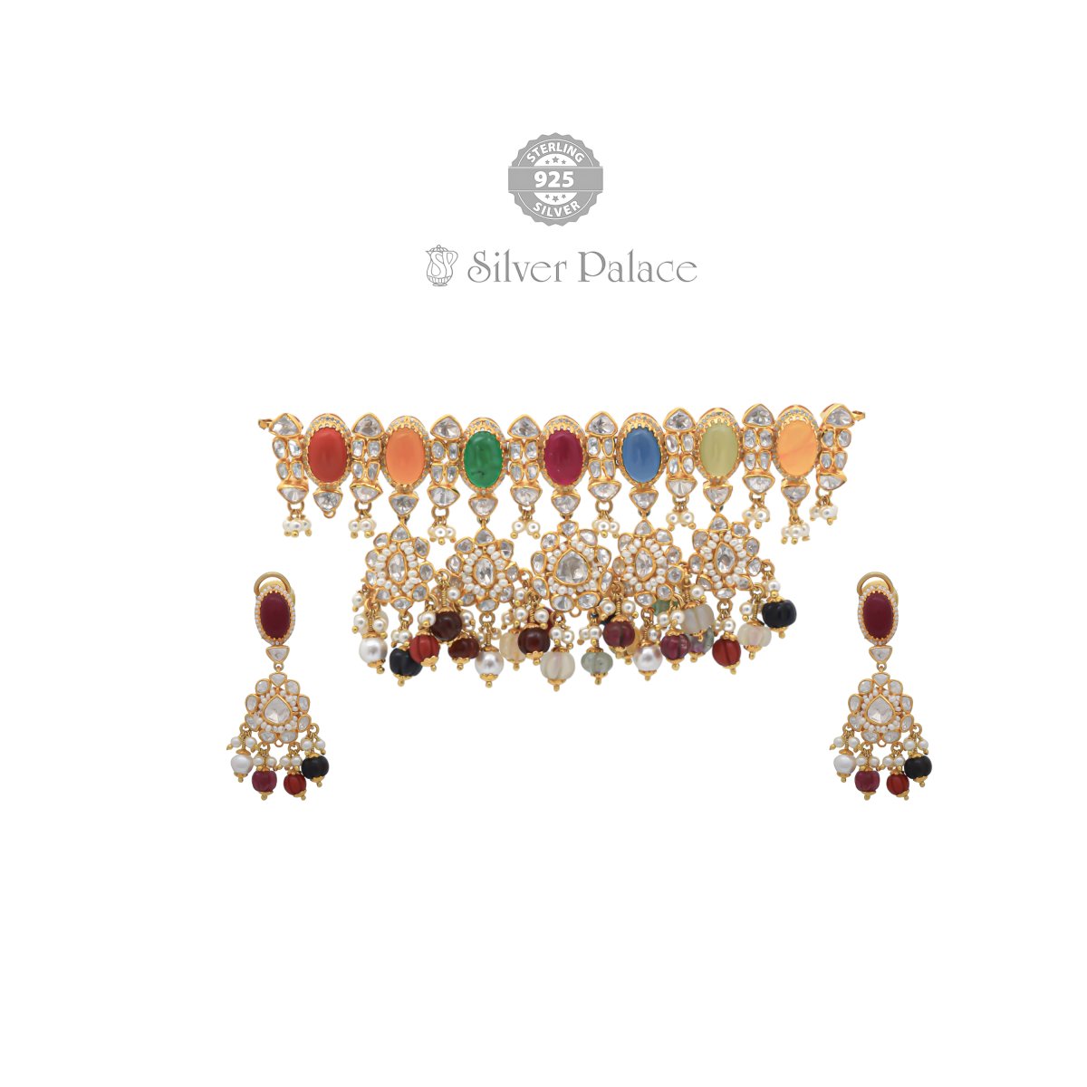 Silver Anite Collection Multicolor Stone Flower Necklace For Women ...