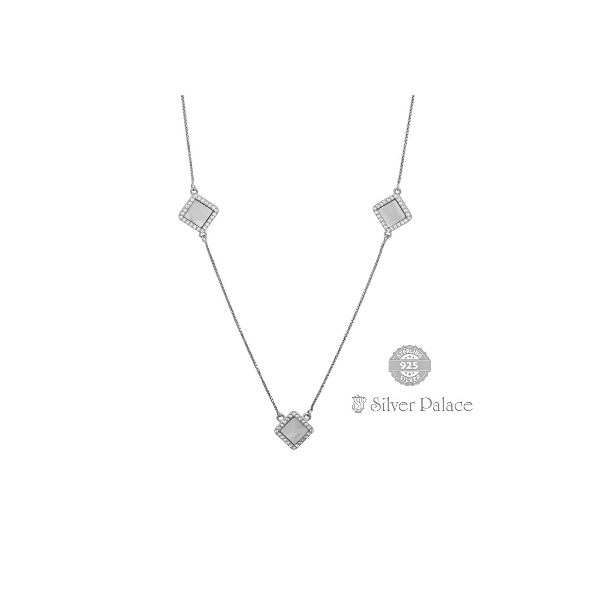 92.5 Sterling Silver Square Design Design Cz Stone Studded Chain For ...