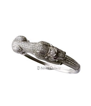 925 Sterling Silver Puya Collection Single Leopard Kada - Silver Palace