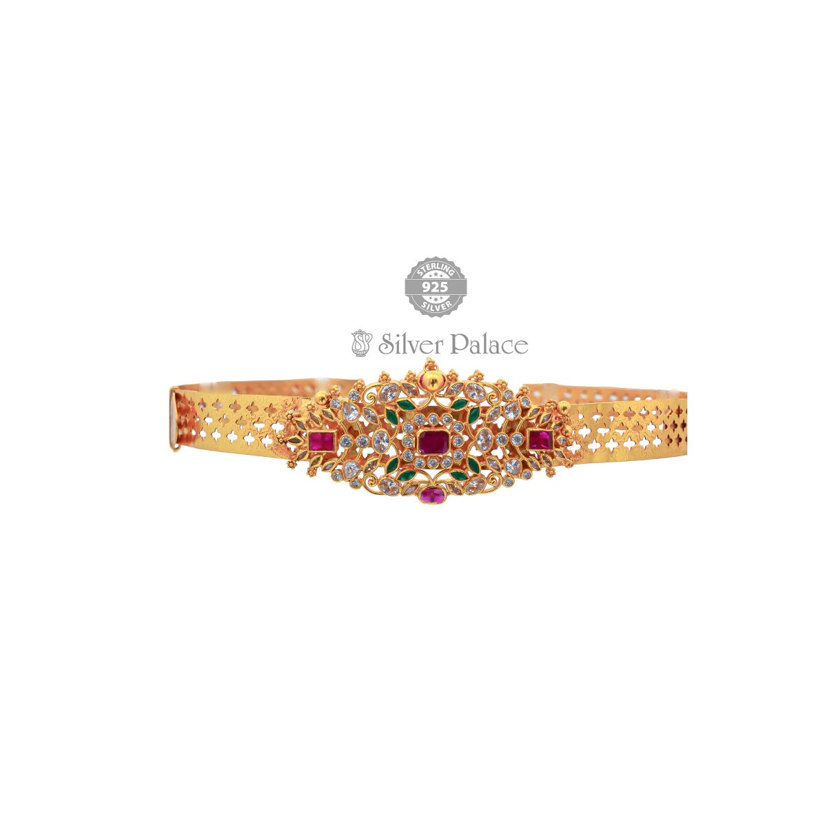 Silver Anite Collection Gold Polished Cz Stone Ottiyanam For Women ...