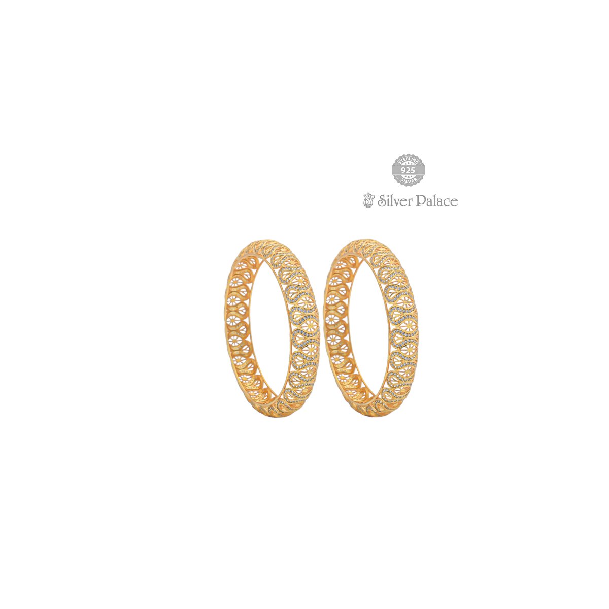 925 Sterling Silver Anite Collection Gold Polished Cz Stone Bangles For ...