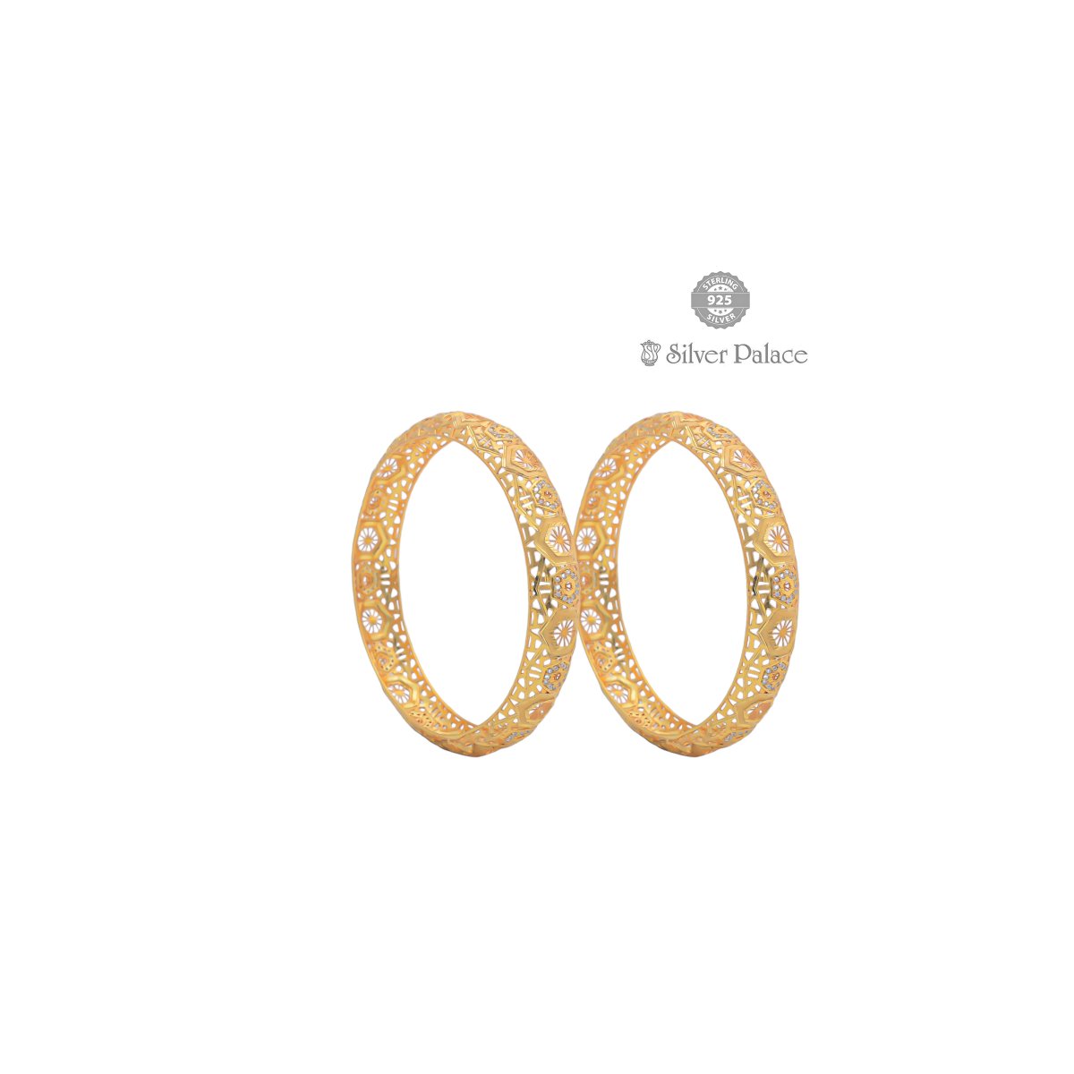 925 Sterling Silver Anite Collection Gold Polished Cz Stone Bangles For ...