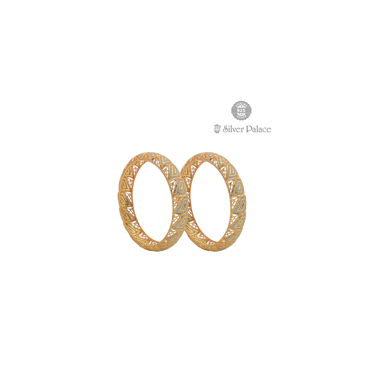 925 Sterling Silver Anite Collection Gold Polished Cz Stone Bangles For ...