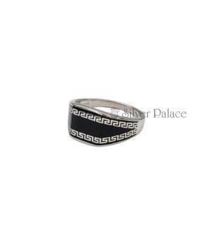 Sterling Silver Maan Collection Black Enamel Ring Men - Silver Palace