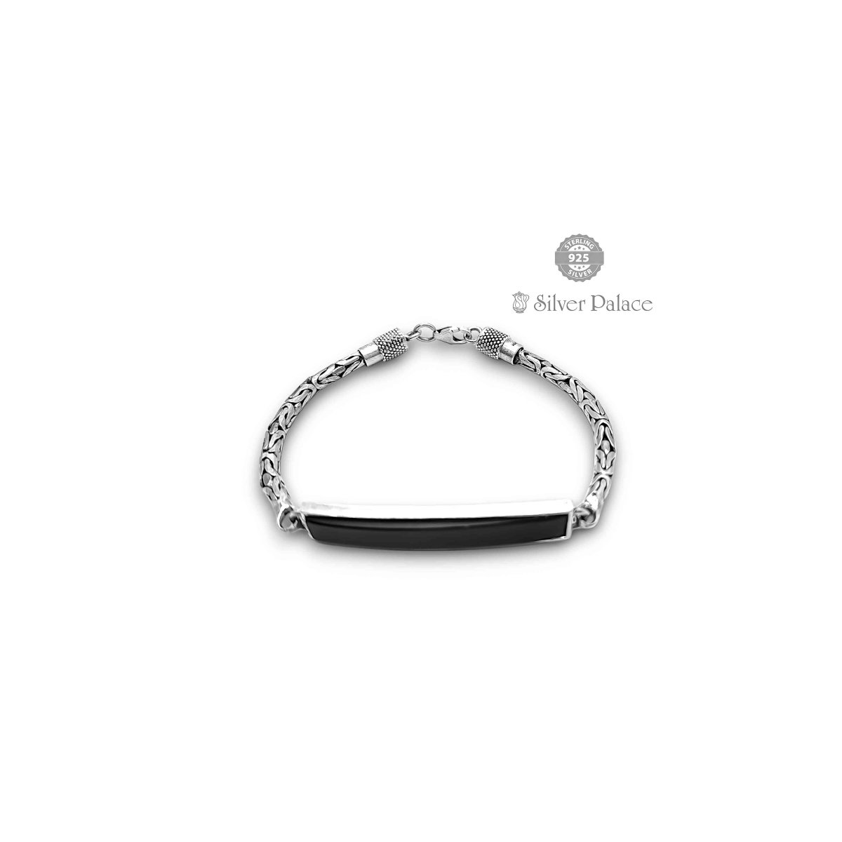 Sterling Silver Maan Collection Black Stone Bracelet For Men - Silver ...
