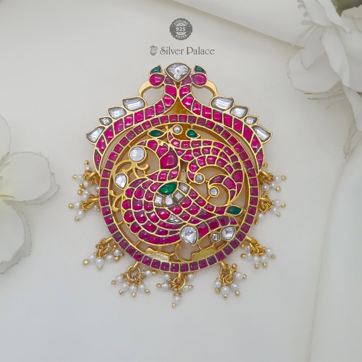 925 Sterling Silver Pink Stone With Peacock Pendant For Girls Anite ...