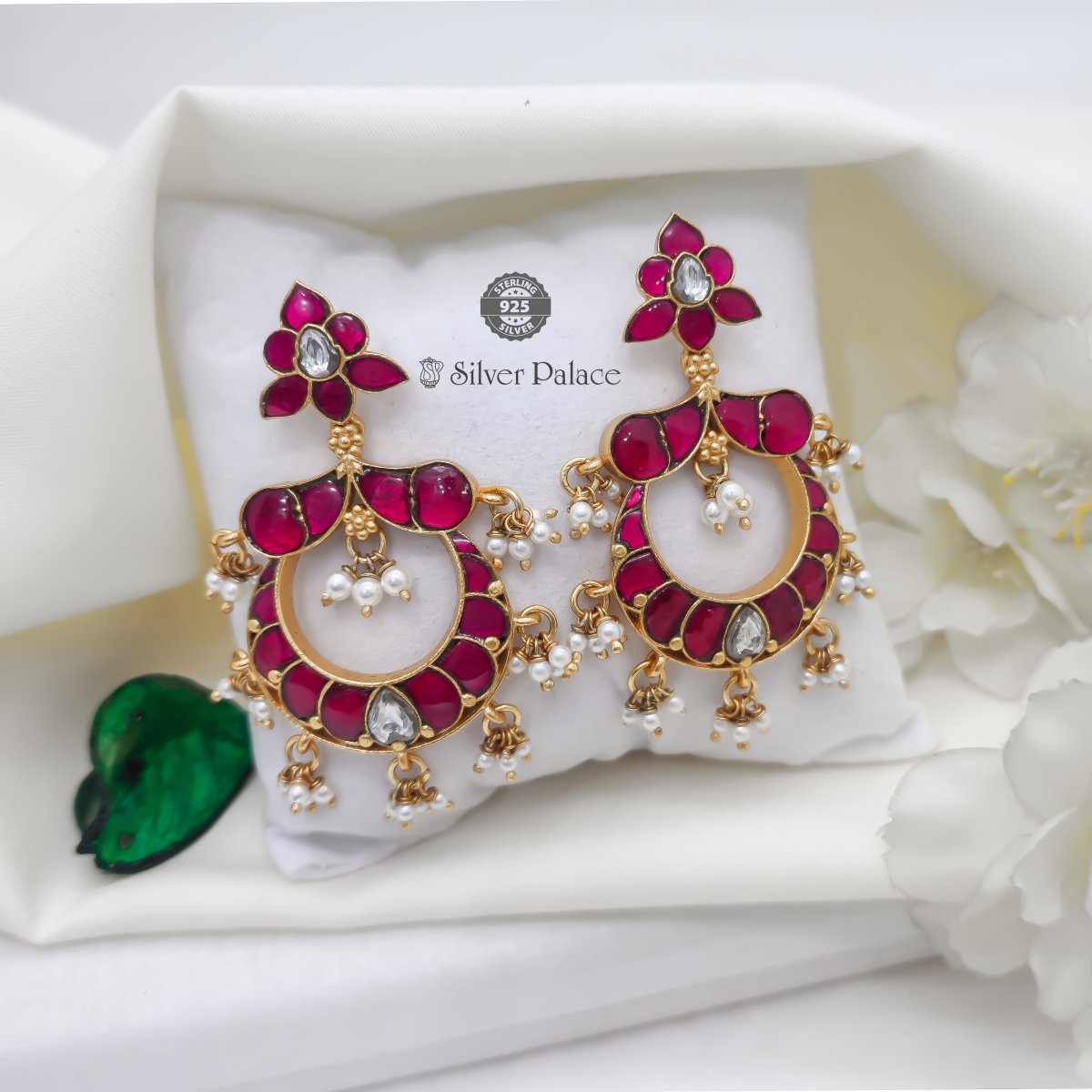 925 Silver Gold Polish Earing With Pink And White Stones Anite ...