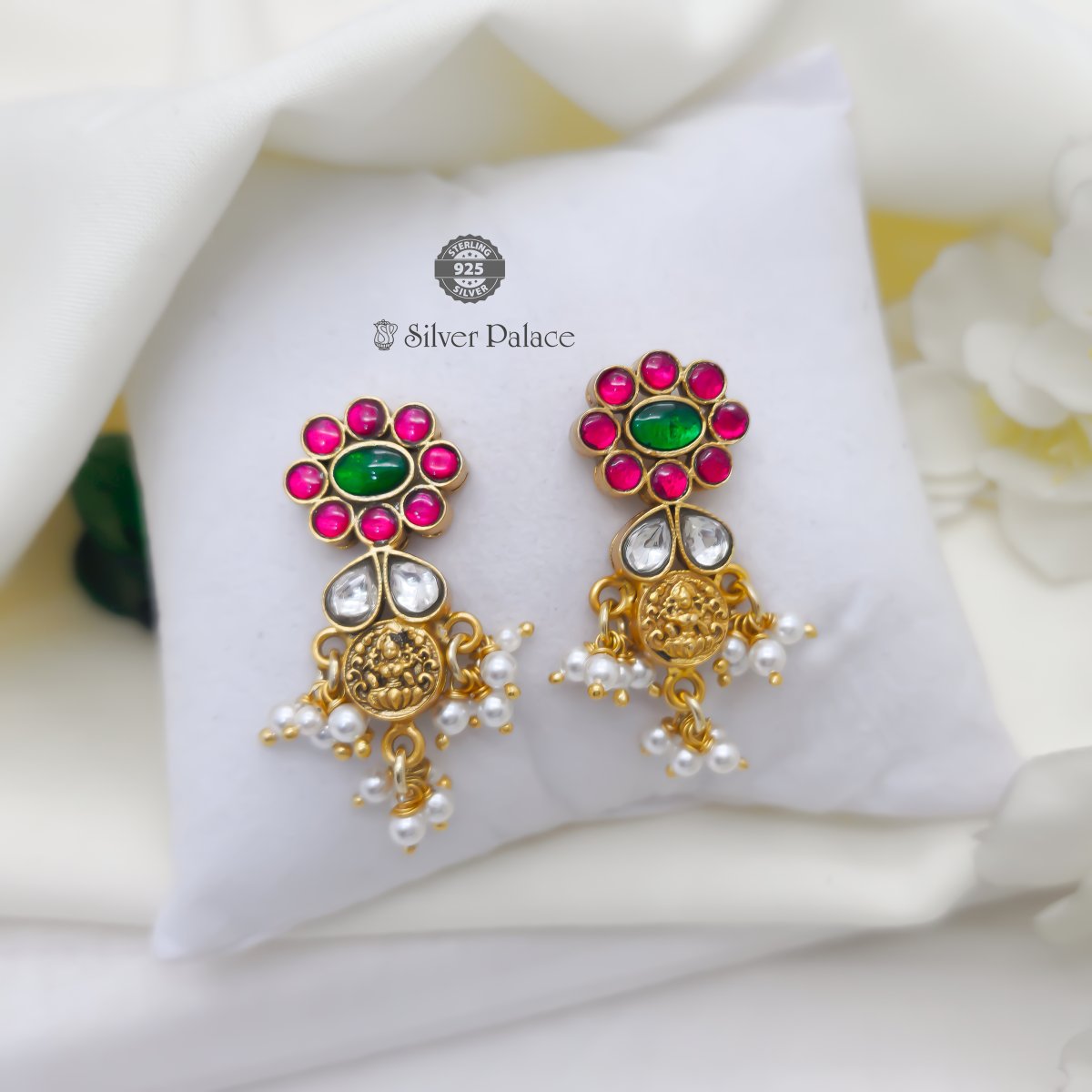 925 Sterling Silver Anite Collection Gold Polished Green & Pink Stone ...
