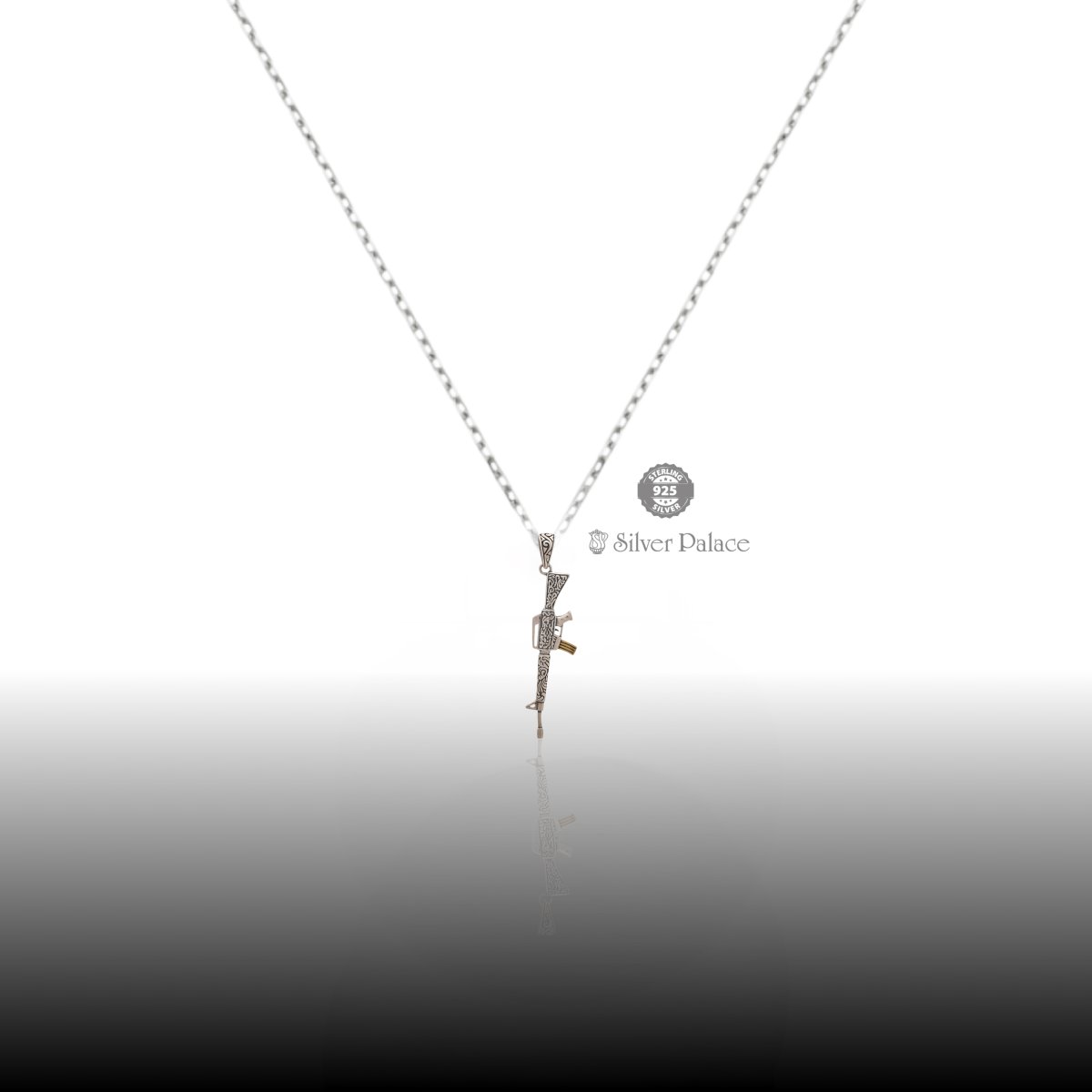 925 Oxidised Silver Maan Collection Riffle Pendant For Men - Silver Palace