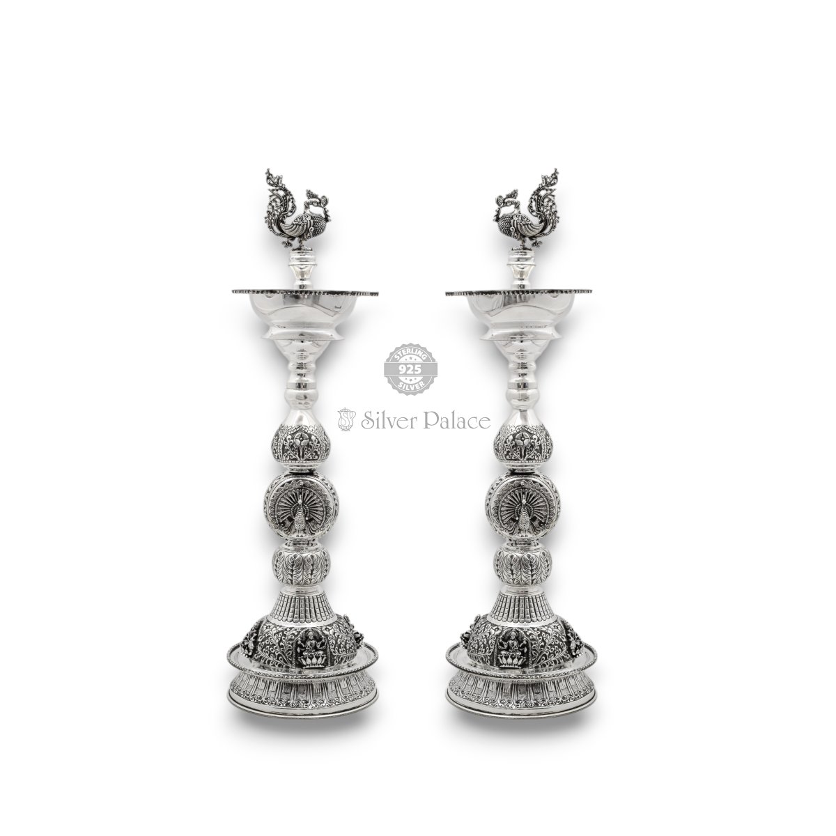 92.5 Pure Silver Peacock Design Kuthu Vilakku For Pooja - Silver Palace