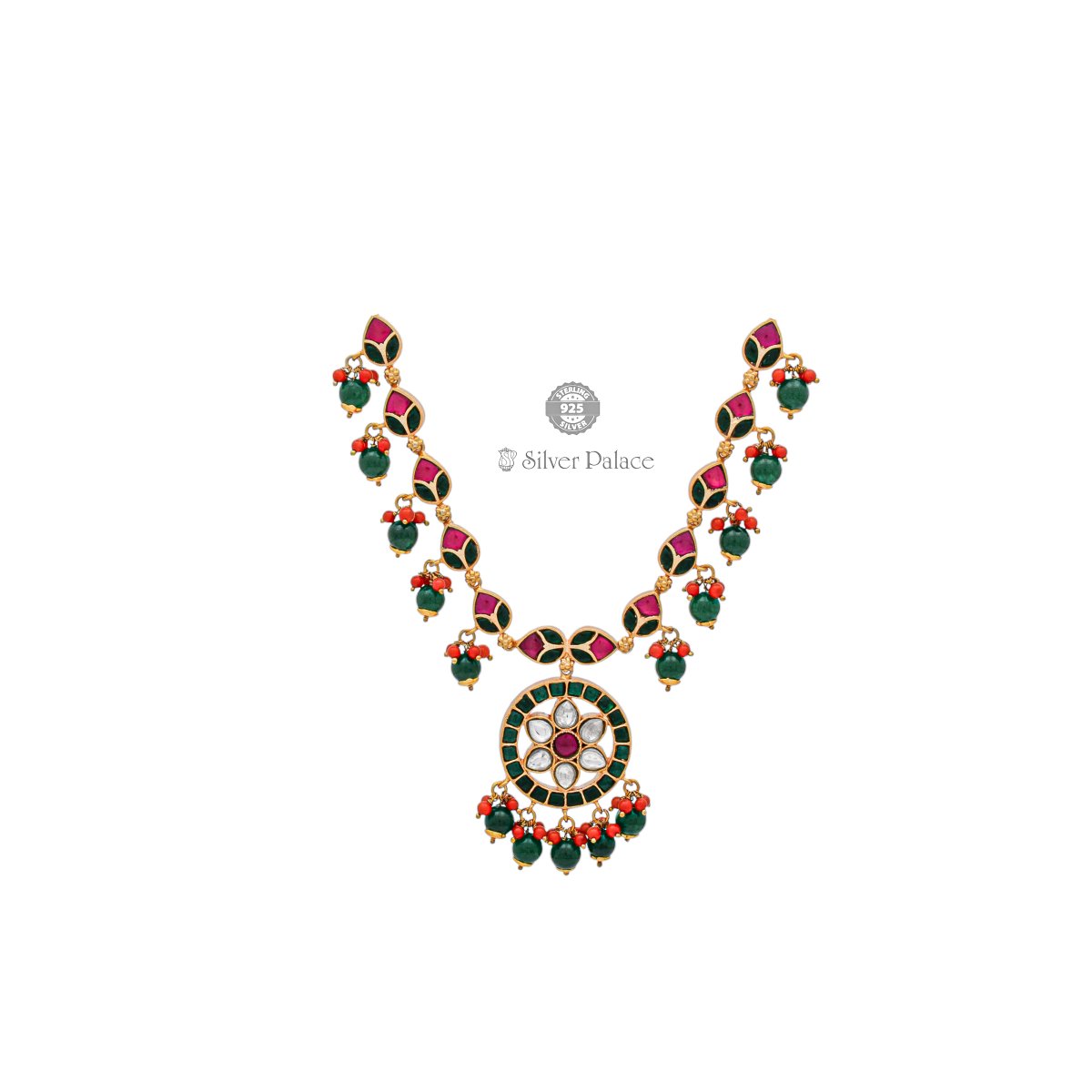Silver Anite Collection Gold Polished Pink Stone Necklace For Women ...