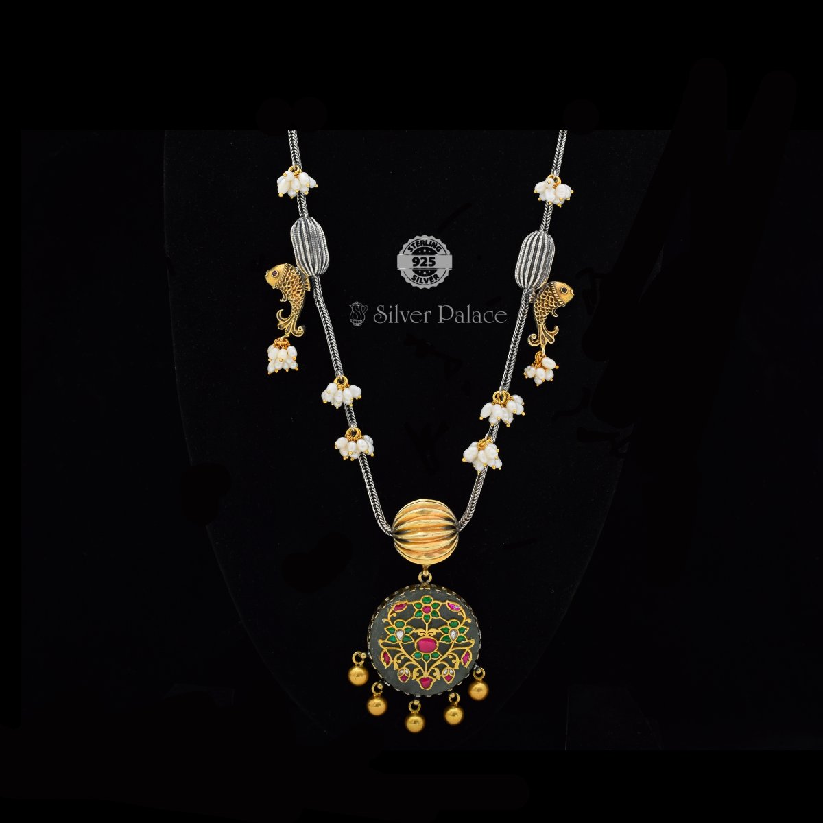 925 Silver Fish & Ball Design Traditional Necklace For Women Manjj ...