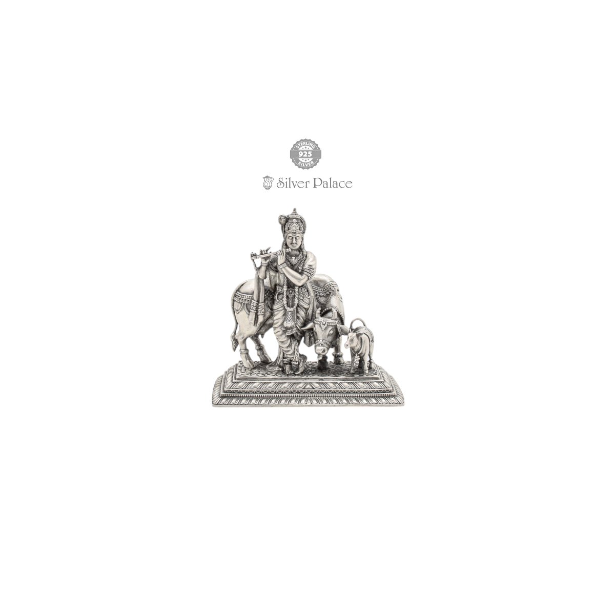 Antic Finish 925 Silver Standing Krishna With Gomatha Idol - Silver Palace